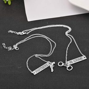 MJartoria Best Friend Necklaces Partners in Crime Engraved Friendship BFF Necklace for 2(Silver color3)