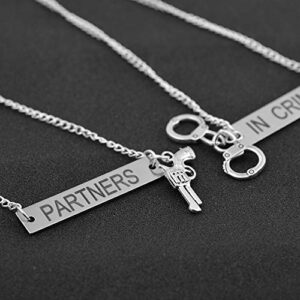 MJartoria Best Friend Necklaces Partners in Crime Engraved Friendship BFF Necklace for 2(Silver color3)