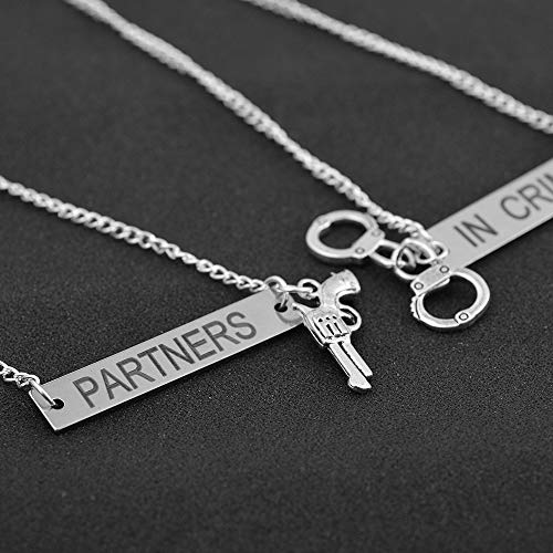 MJartoria Best Friend Necklaces Partners in Crime Engraved Friendship BFF Necklace for 2(Silver color3)