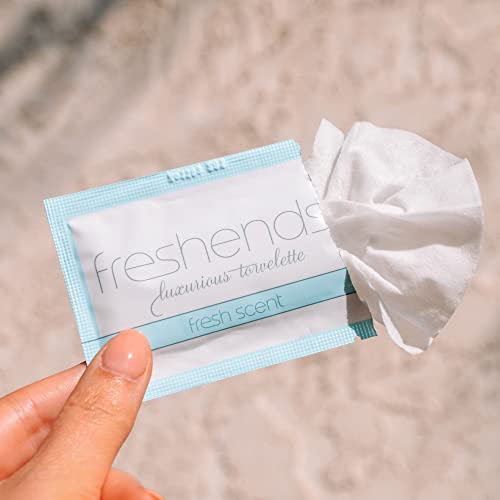 Freshends Luxurious Towelette Bundle — Makeup Remover, Hotel Bathroom Amenities, Air BNB Needs, Individually Packed Guest Bathroom Essentials for Clubs, Restaurants, Bars, Weddings 100 Bulk Pack, Blue