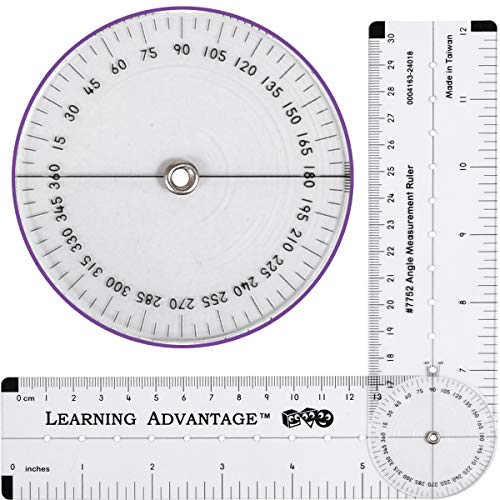 LEARNING ADVANTAGE-7752 Angle Measurement Ruler - Clear, Flexible and Adjustable Geometry Measuring Tool - Measure Angles to 360 Degrees and Lines to 12"