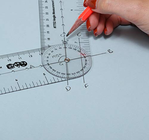 LEARNING ADVANTAGE-7752 Angle Measurement Ruler - Clear, Flexible and Adjustable Geometry Measuring Tool - Measure Angles to 360 Degrees and Lines to 12"