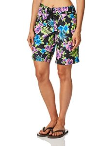 kanu surf women's oceanside upf 50+ active swim board short (reg & plus sizes), katya black/blue, 10