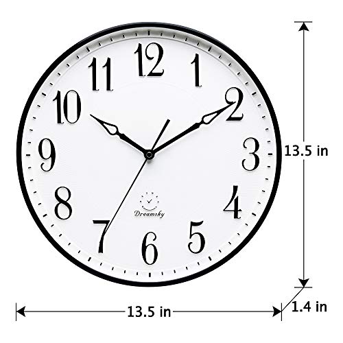 DreamSky 13.5 Inches Extra Large Wall Clock for Living Room Decor - Non-Ticking Big Silent Wall Clocks Battery Operated for Kitchen Bedroom Office Classroom Easy to Read