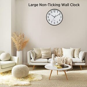 DreamSky 13.5 Inches Extra Large Wall Clock for Living Room Decor - Non-Ticking Big Silent Wall Clocks Battery Operated for Kitchen Bedroom Office Classroom Easy to Read