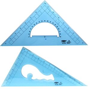 pack of 2 large transparent triangle ruler set square: 12 inch- 30/60 degree & 9 inch 45/90 degree | essential for school and work use (inch scale)