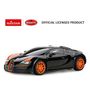 RASTAR RC Car | 1:24 Bugatti Veyron 16.4 Grand Sport Vitesse Radio Remote Control Racing Toy Car Model Vehicle, Black/Orange