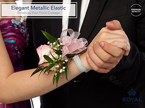 Royal Imports Silver/White Corsage Wrist Bands, Elastic Wristlets for Wedding Prom Flowers, Bulk Pack of 12