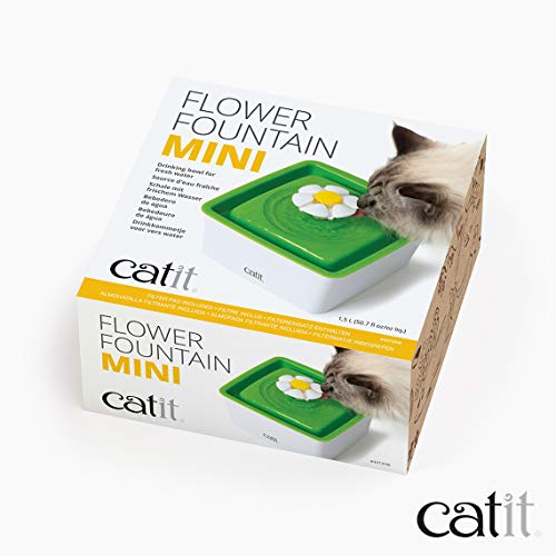 Catit 2.0 Mini Flower Drinking Fountain – Cat Water Fountain with Triple Filter and Ergonomic Drinking Options,Green