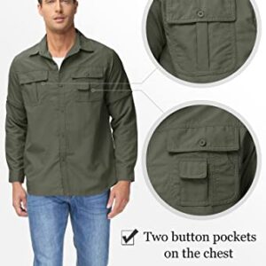 TACVASEN Men's Quick Dry UV Protection Zipper Convertible Long Sleeve Shirt,Green,Large