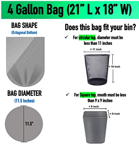 4 Gallon Trash Bags Small Bathroom Garbage Bags Clear Plastic Wastebasket Trash Can Liners for Home and Office Bins, 200 Count