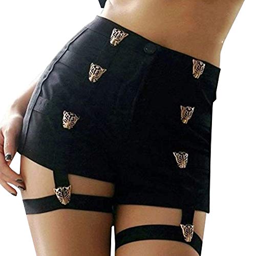 Women Black Punk Gothic Shorts Metal Hollow Out High Waist Sexy Rock Hot Shorts for Club Cosplay Party Dance