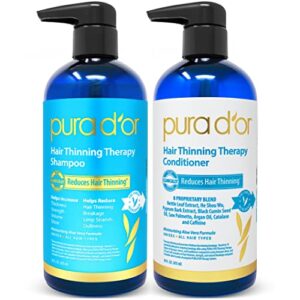 pura d'or hair thinning therapy biotin shampoo and conditioner set, clinically tested proven results, dht blocker hair thickening products for women & men, natural routine shampoo, color safe, 16oz x2