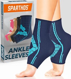 sparthos ankle compression socks (pair) – plantar fasciitis sleeves with arch support – foot ankle brace for men and women – relieve heel pain, reduce swelling, achilles tendon calf (blue-xl)