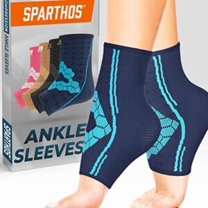 Sparthos Ankle Compression Socks (Pair) – Plantar Fasciitis Sleeves with Arch Support – Foot Ankle Brace for Men and Women – Relieve Heel Pain, Reduce Swelling, Achilles Tendon Calf (Blue-XL)