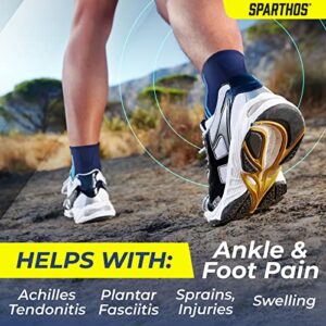 Sparthos Ankle Compression Socks (Pair) – Plantar Fasciitis Sleeves with Arch Support – Foot Ankle Brace for Men and Women – Relieve Heel Pain, Reduce Swelling, Achilles Tendon Calf (Blue-XL)