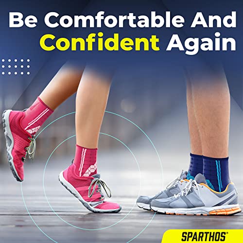 Sparthos Ankle Compression Socks (Pair) – Plantar Fasciitis Sleeves with Arch Support – Foot Ankle Brace for Men and Women – Relieve Heel Pain, Reduce Swelling, Achilles Tendon Calf (Blue-XL)