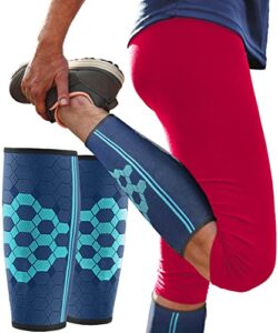 sparthos calf compression sleeves (pair) – leg compression socks for men and women – shin splint calf pain relief medical leg pain and cramps recovery varicose veins (blue-m)