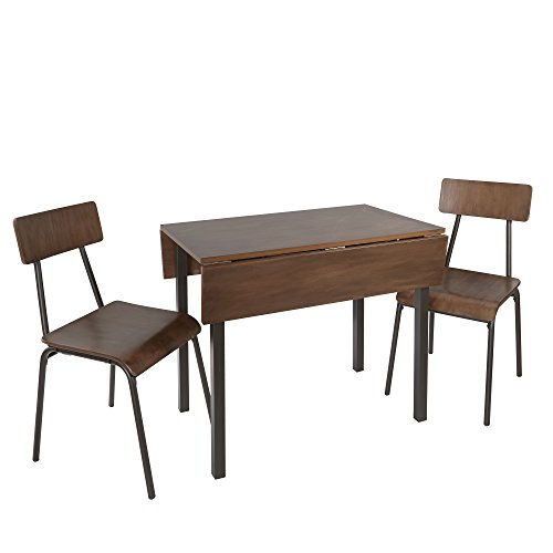 Silverwood Owen 3-Piece Industrial Wood and Metal Dining Set Table and Chairs, 36" x 36" x 30", Brown