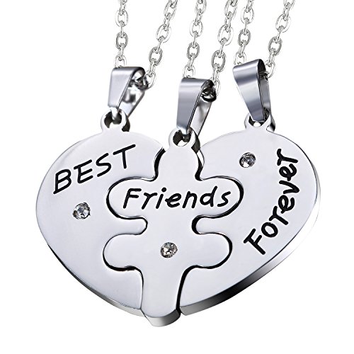 OIDEA Sets of 3pcs Stainless Steel Friendship Best Friends Forever Messages Puzzle Necklaces for Mother's Day Gifts,with Chains Included