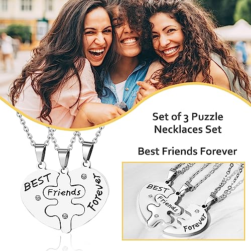 OIDEA Sets of 3pcs Stainless Steel Friendship Best Friends Forever Messages Puzzle Necklaces for Mother's Day Gifts,with Chains Included