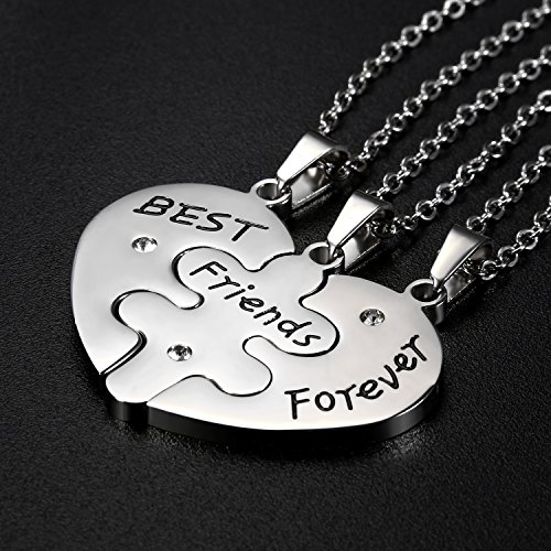 OIDEA Sets of 3pcs Stainless Steel Friendship Best Friends Forever Messages Puzzle Necklaces for Mother's Day Gifts,with Chains Included