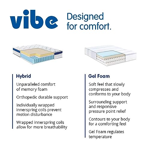 Vibe Gel Memory Foam Mattress, 12-Inch CertiPUR-US Certified Bed-in-a-Box, Queen, White