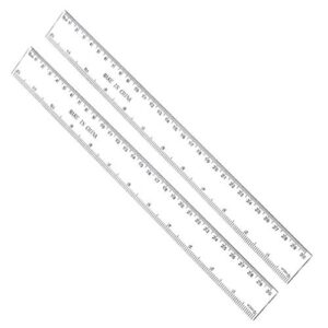 12 inches plastic straight hard ruler viaky see through flexible ruler with inches and metric measuring tool for student school office, clear(2 pack)