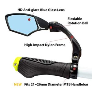 Hafny NEW Handlebar Bike Mirror, HD,Blast-resistant, Glass Lens, HF-MR095 (Anti-glare left)