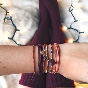 Pura Vida Solid Coral Bracelet - Handcrafted with Iron-Coated Copper Charm - Wax-Coated, 100% Waterproof