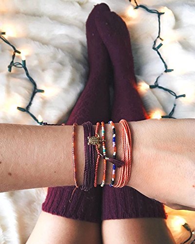 Pura Vida Solid Coral Bracelet - Handcrafted with Iron-Coated Copper Charm - Wax-Coated, 100% Waterproof