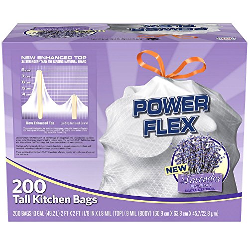 Members Mark Power Flex Tall Kitchen Drawstring Trash Bags (13 Gallon, 2 Rolls of 100 Ct, 200 Count Total), White