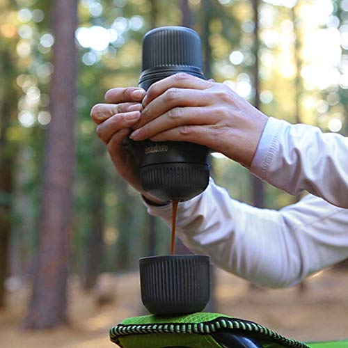 WACACO Nanopresso Portable Espresso Maker Bundled with Protective Case, Upgrade Version of Minipresso, Mini Travel Coffee Machine, Perfect for Camping, Travel and Office（ Black）