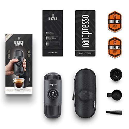 WACACO Nanopresso Portable Espresso Maker Bundled with Protective Case, Upgrade Version of Minipresso, Mini Travel Coffee Machine, Perfect for Camping, Travel and Office（ Black）