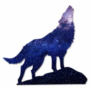 cosmic howling wolf laptop sticker keyboard, keypad vinyl compatible with ipad macbook macbook pro air 13" 15" 17" laptop decal k9 dog wolf silhouette