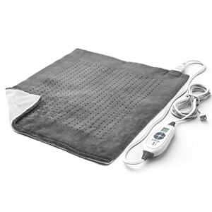 pure enrichment® purerelief™ ultra-wide microplush heating pad - 20” x 24” xxl size & 6 heat settings for temporary neck, shoulder & back pain relief - moist heat option & machine washable (gray)