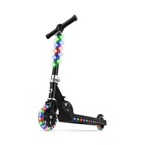 jetson scooters - jupiter kick scooter (black) - collapsible portable kids push scooter - lightweight folding design with high visibility rgb light up leds on stem, wheels, and deck