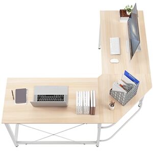 soges l-shaped desk 59 x 59 inches large computer desk corner desk office desk computer table, white oak cs-zj02-mo