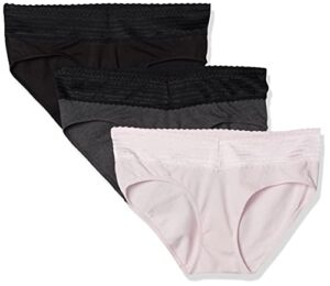 warner's womens blissful benefits no muffin 3 pack hipster panties, black/pale pink/dark gray heather, medium us