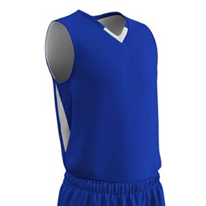 champro pivot polyester reversible basketball jersey, youth small, royal, white