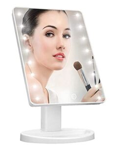 kookin lighted vanity makeup mirror with 16 led lights 180 degree free rotation touch screen adjusted brightness battery usb dual supply bathroom beauty mirror (white)