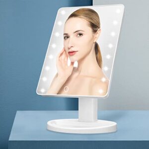 KOOKIN Lighted Vanity Makeup Mirror with 16 Led Lights 180 Degree Free Rotation Touch Screen Adjusted Brightness Battery USB Dual Supply Bathroom Beauty Mirror (White)