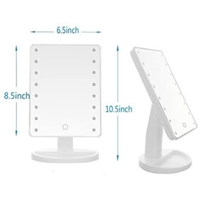 KOOKIN Lighted Vanity Makeup Mirror with 16 Led Lights 180 Degree Free Rotation Touch Screen Adjusted Brightness Battery USB Dual Supply Bathroom Beauty Mirror (White)