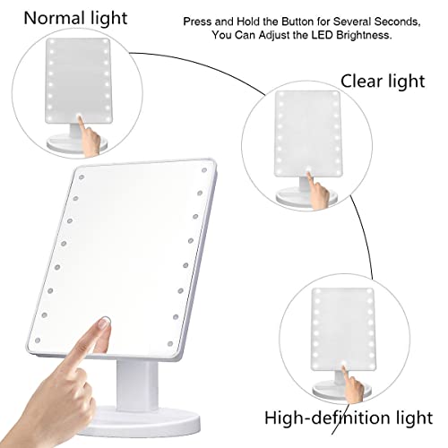 KOOKIN Lighted Vanity Makeup Mirror with 16 Led Lights 180 Degree Free Rotation Touch Screen Adjusted Brightness Battery USB Dual Supply Bathroom Beauty Mirror (White)