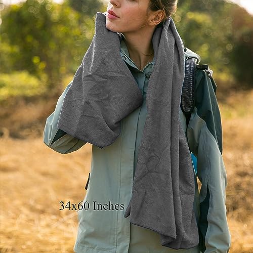 Rainleaf Microfiber Travel Towel Quick Dry Swimming Towel Ultra-Compact,Super Absorbent,Washcloths for Bathroom, Shower,Camping,Backpacking-Gray 30"x50"