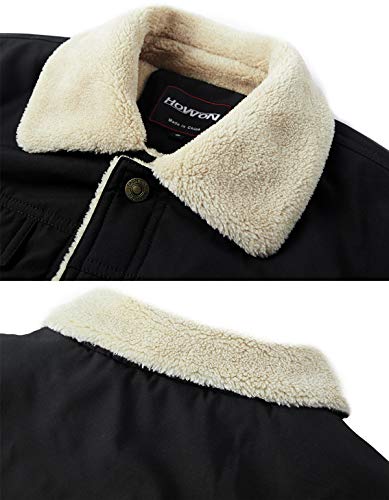 HOW'ON Men's Casual Sherpa Fleece Lined Jacket Warm Coat With Fur Collar Black L