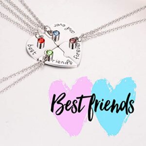 Best Friend Forever and Ever 4 Pieces Rhinestone BFF Necklace for 4 Stainless Steel Heart Friendship Pendant Necklace Puzzle Stitching Necklace