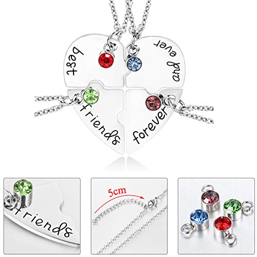 Best Friend Forever and Ever 4 Pieces Rhinestone BFF Necklace for 4 Stainless Steel Heart Friendship Pendant Necklace Puzzle Stitching Necklace