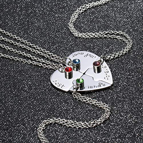 Best Friend Forever and Ever 4 Pieces Rhinestone BFF Necklace for 4 Stainless Steel Heart Friendship Pendant Necklace Puzzle Stitching Necklace