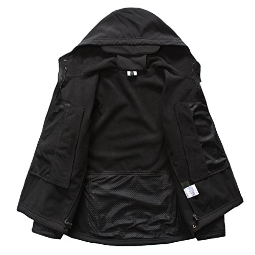 ReFire Gear Mens Army Special Ops Military Tactical Jacket Softshell Fleece Hooded Outdoor Coat,Black,X-Large